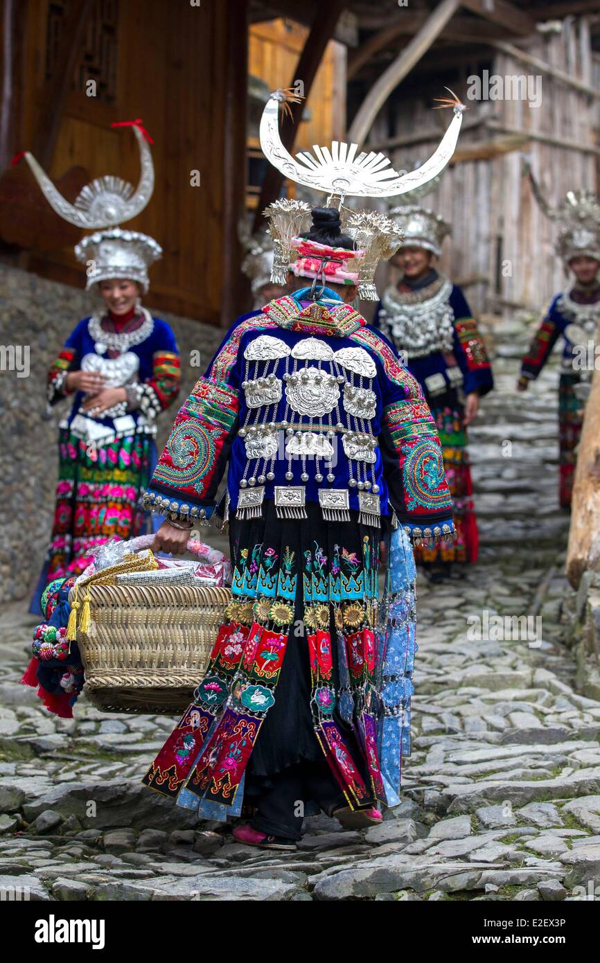 China, Guizhou province, Langde, Long Skirt Miao people in traditional ...