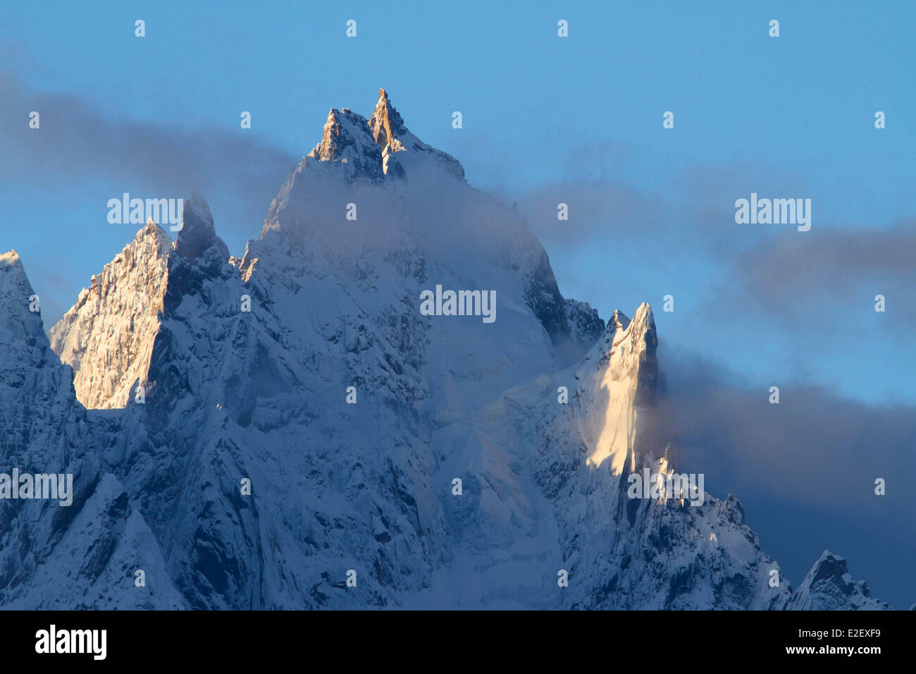 France, Haute Savoie, Chamonix, Aiguille du Plan (3673m) at sunset ...