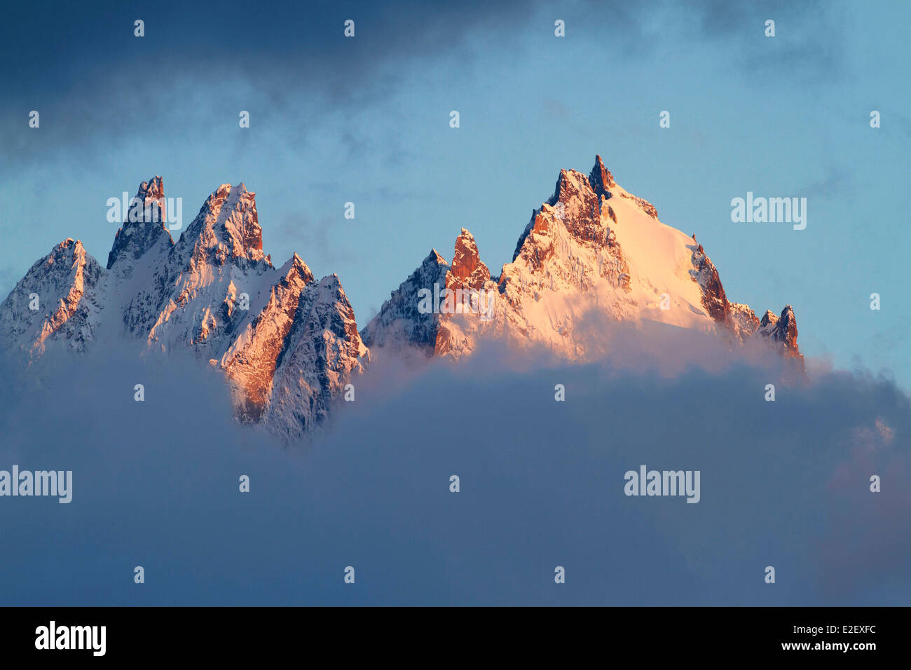 France, Haute Savoie, Chamonix, Aiguille du Plan (3673m) at sunrise ...