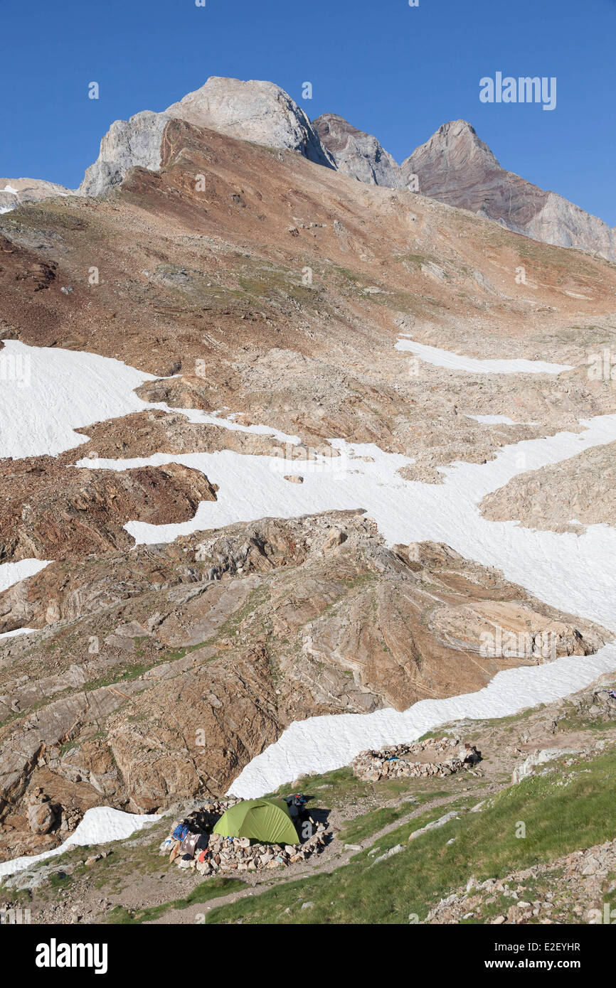 France, Hautes Pyrenees, Cauterets, Vignemale massif, hikers camp near ...