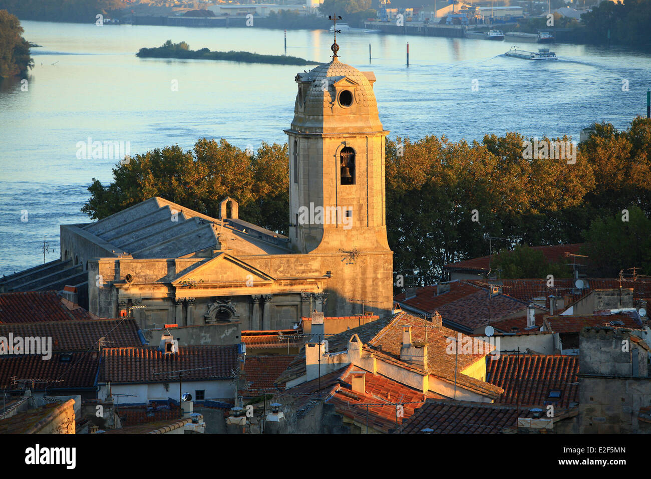 France, Bouches du Rhone, Arles, Saint Julien church and the Rhone ...