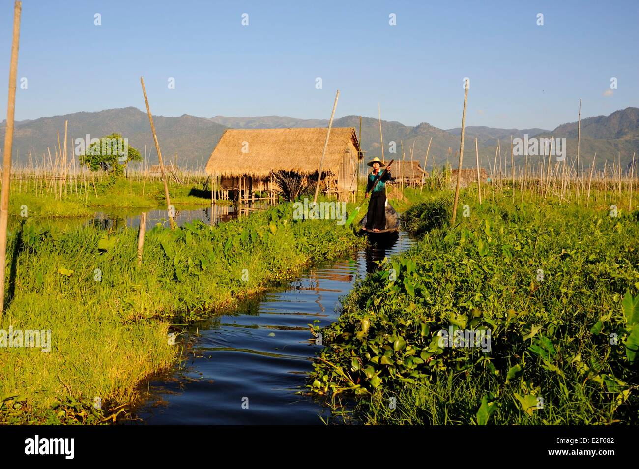 Myanmar (Burma), Shan State, Inle Lake, floating village and gardens of ...