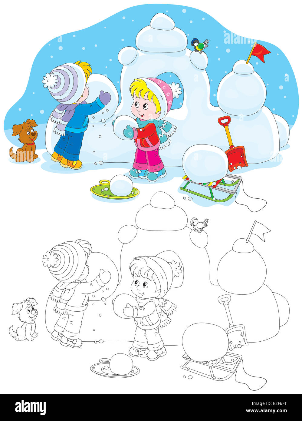 Children building a snow fort Stock Photo - Alamy