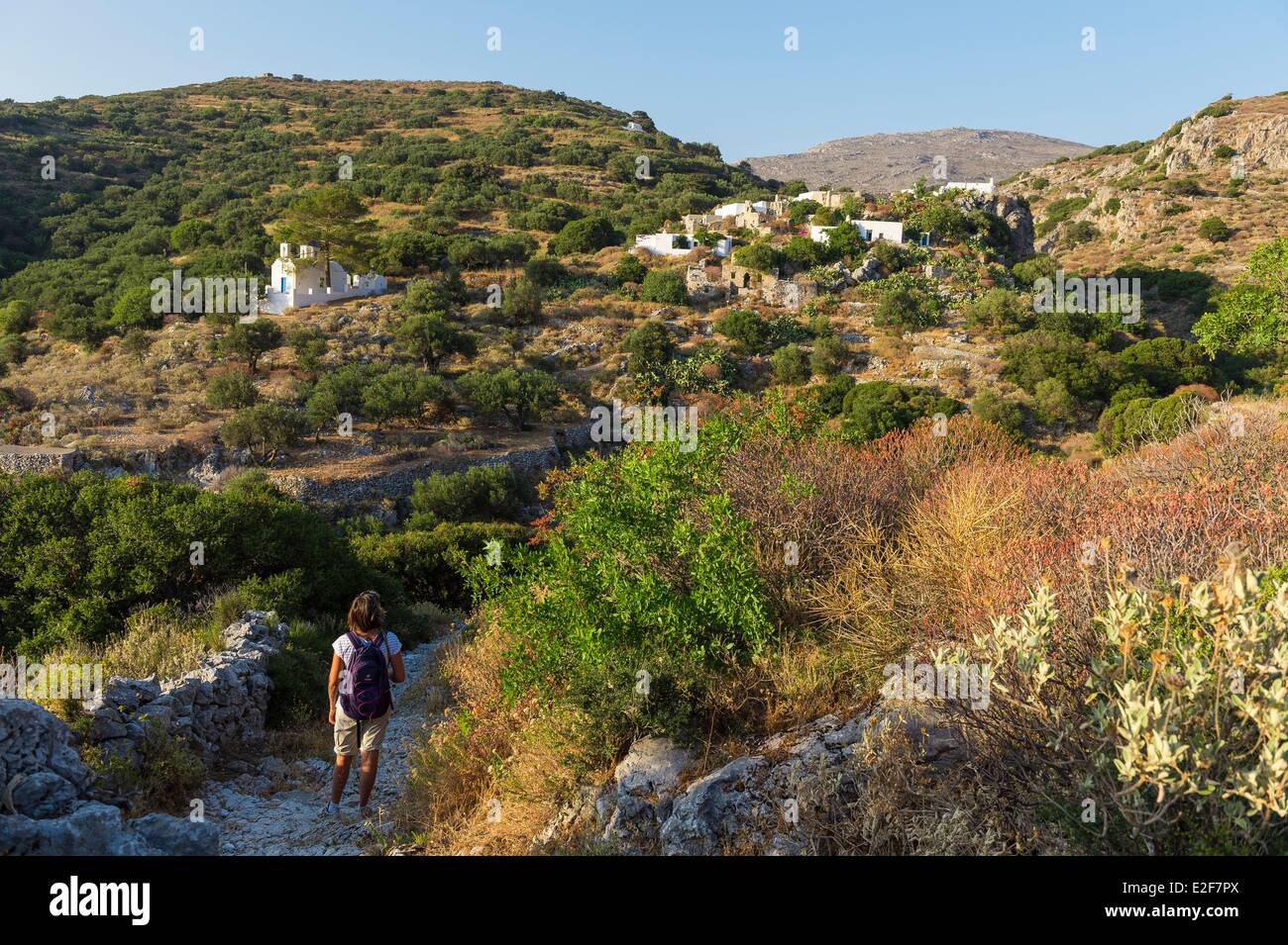 Greece Cyclades islands Amorgos island the hiking path between Langada ...