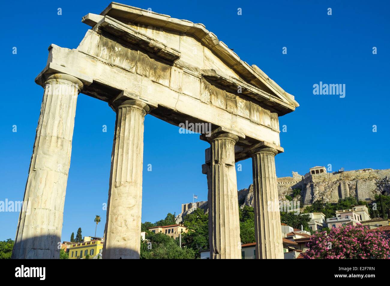 Greece, Athens, Roman Agora, Athena's gate, the Acropolis in the ...