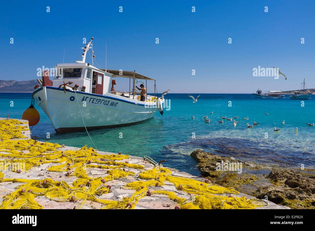 Greece, Cyclades islands, Small Cyclades, Koufonissia island, Hora port ...