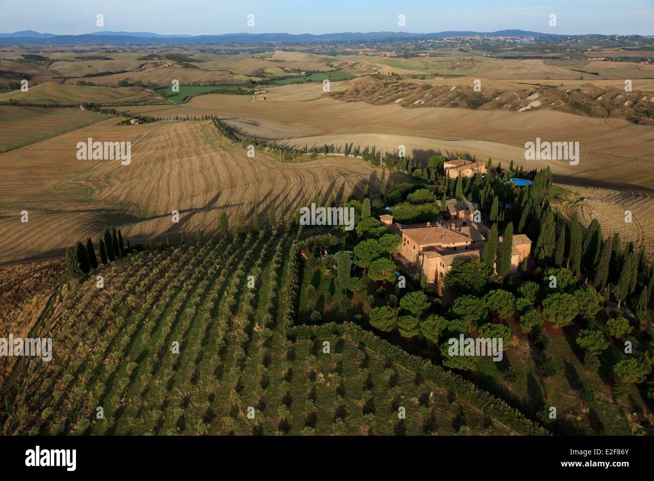 Italy Tuscany Siena countryside landscape with ridges Mucigliani Strada ...
