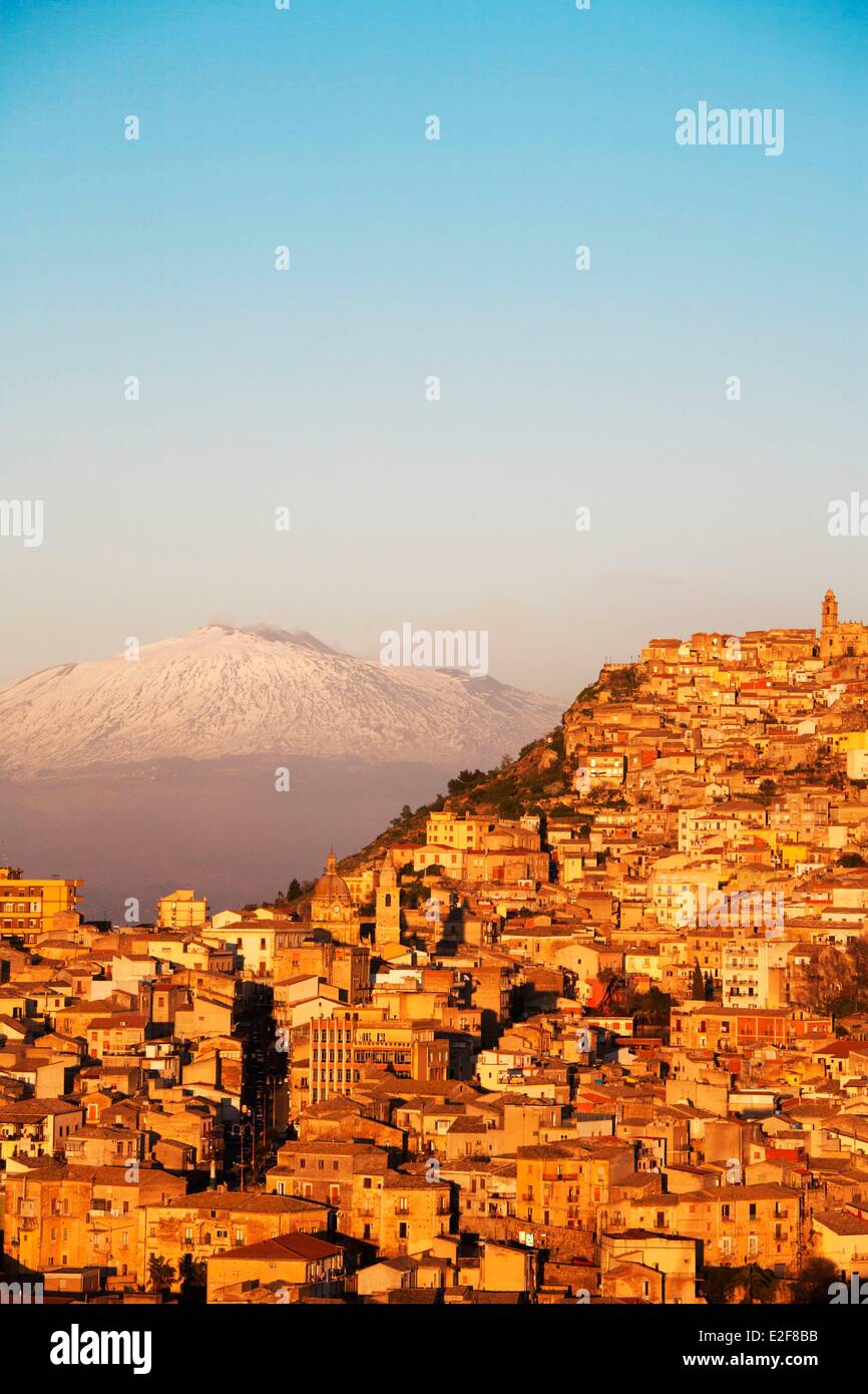 Italy, Sicily, Enna Province, Agira with the Mount Etna listed as World ...