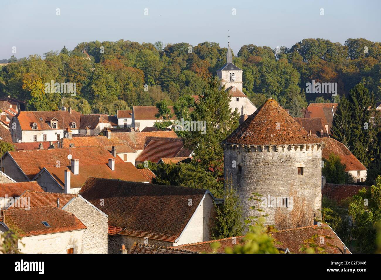 France, Cote d'Or, Beze, Saint Remi church, Chaux tower, Beze valley ...