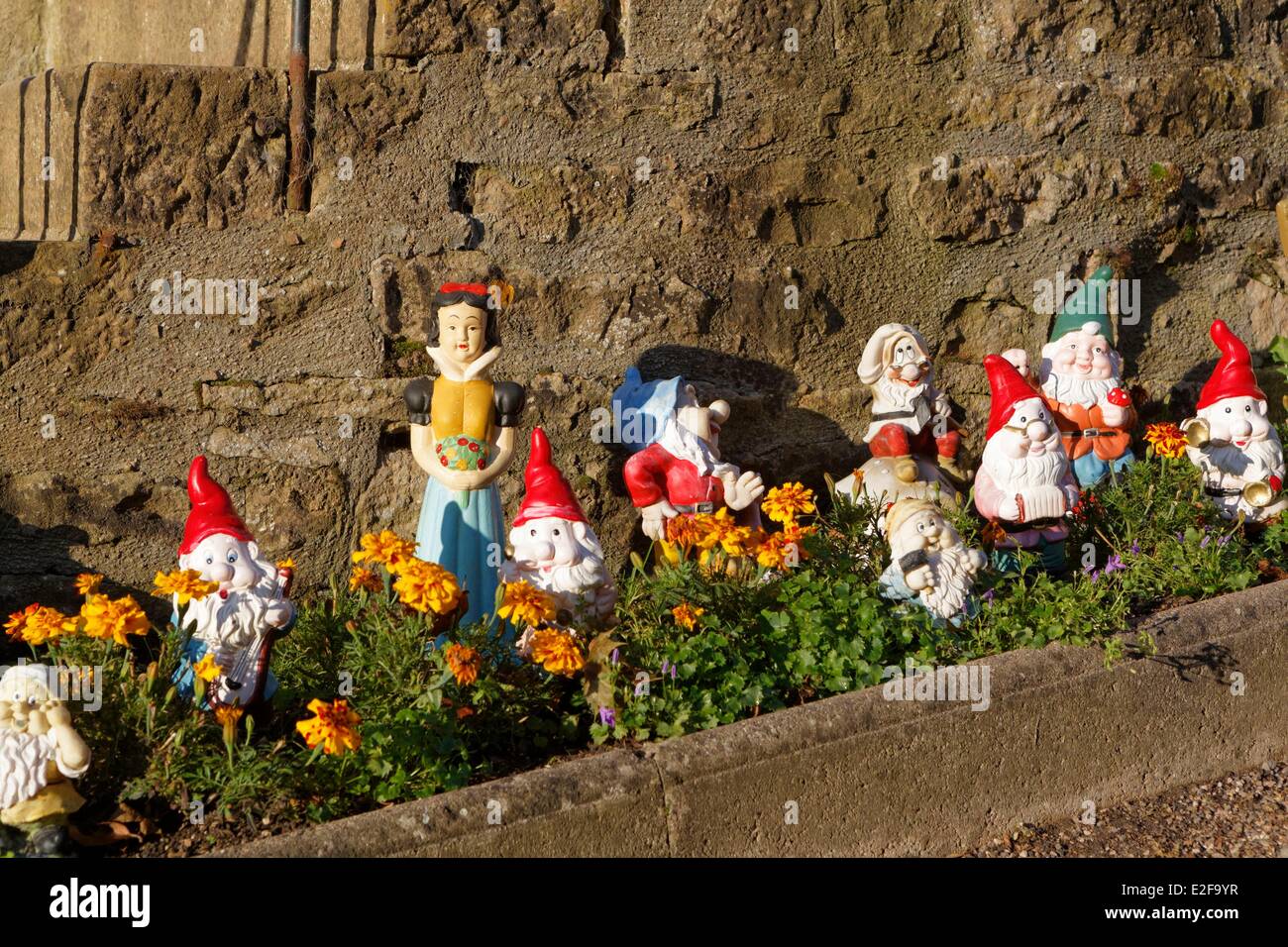 France, Yonne, Montreal, garden gnomes Stock Photo - Alamy