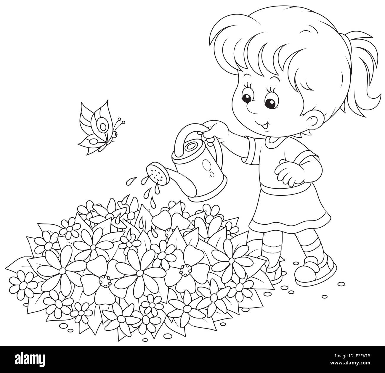 Girl watering flowers Stock Photo - Alamy