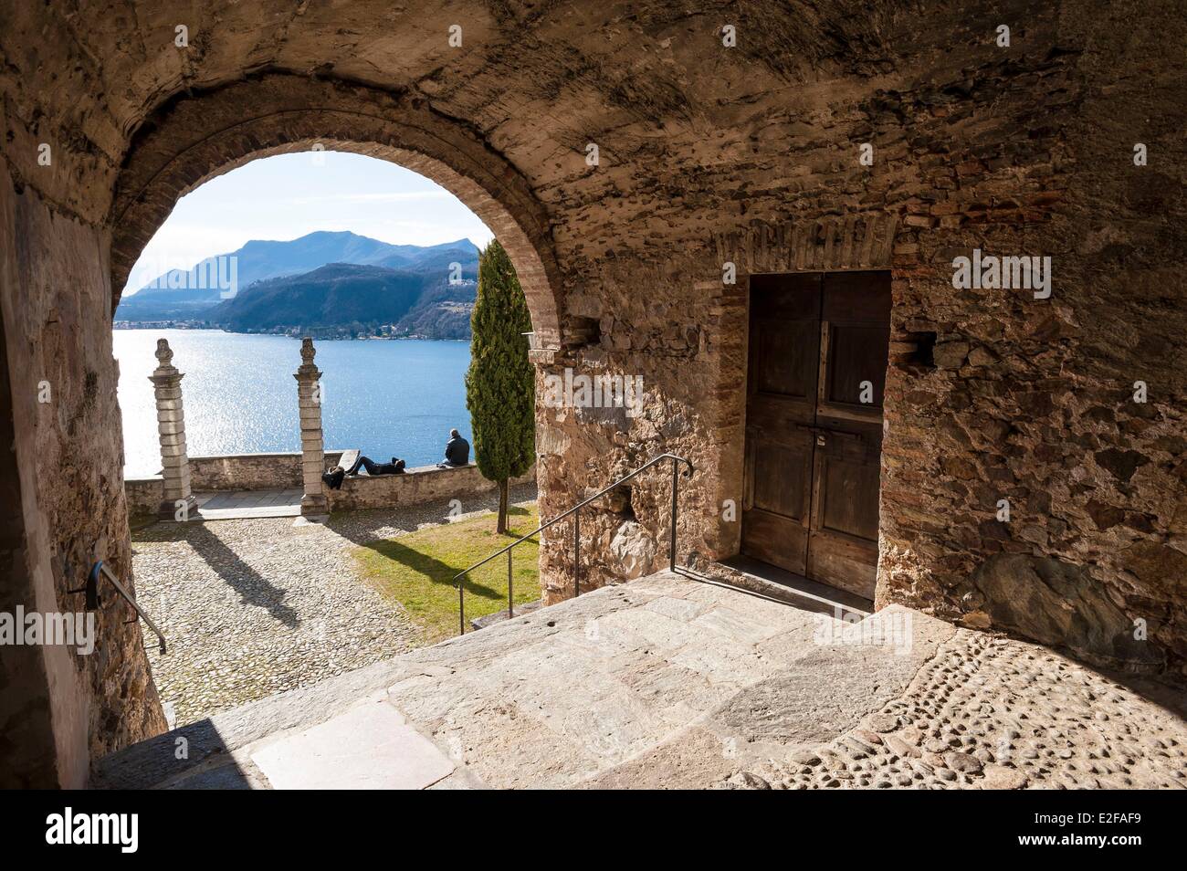 Switzerland, Ticino, Lugano, Morcote, view on Lugano Lake from church ...