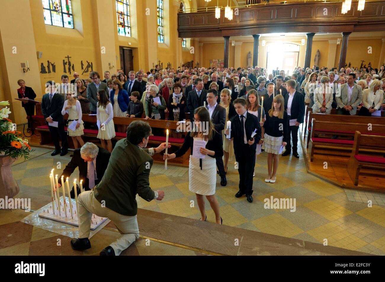 France, Bas Rhin, Drusenheim, Ried Nord Protestant parish, confirmation ...