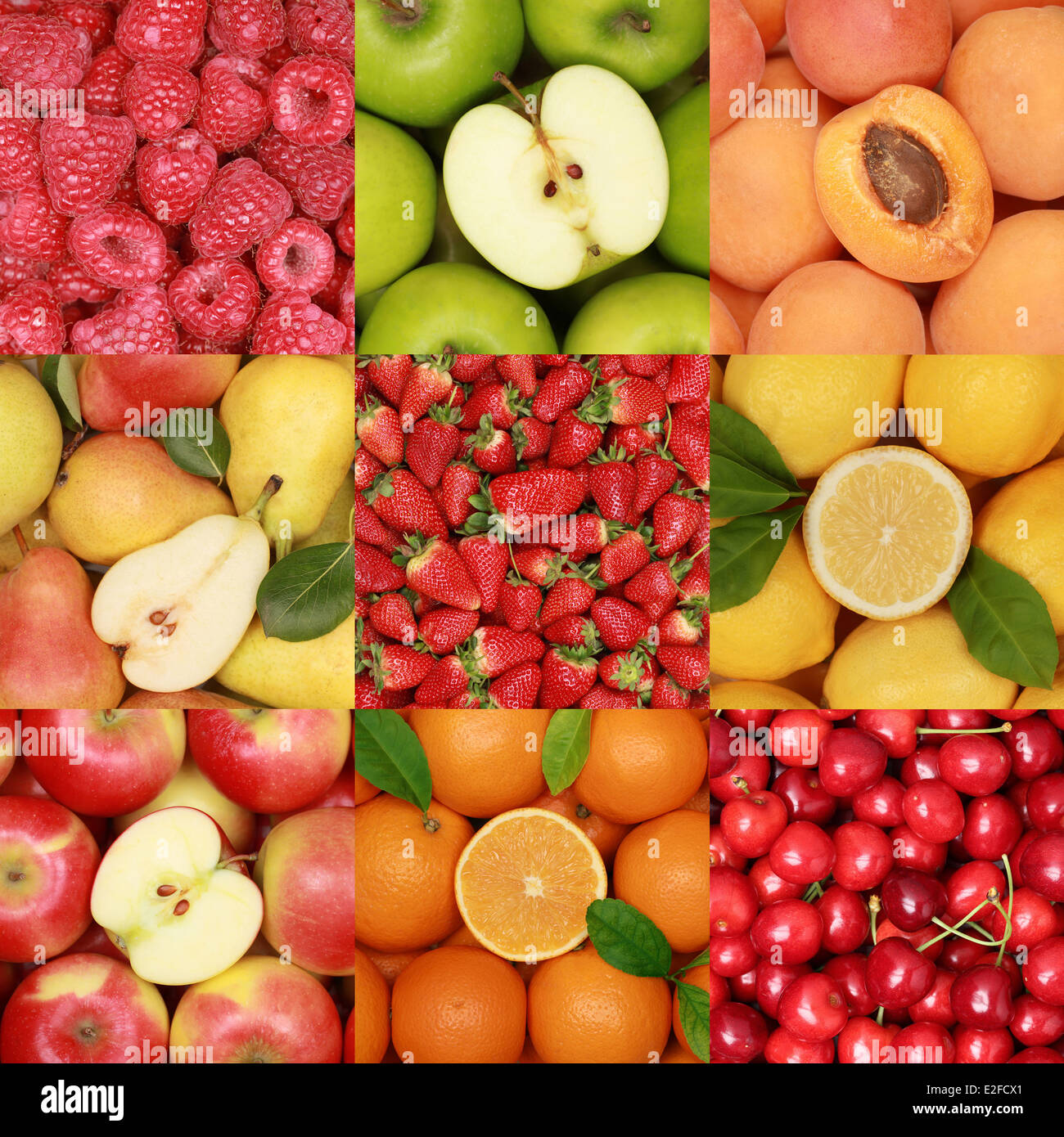 Collection of fresh fruits like oranges, cherries, lemons and apples ...