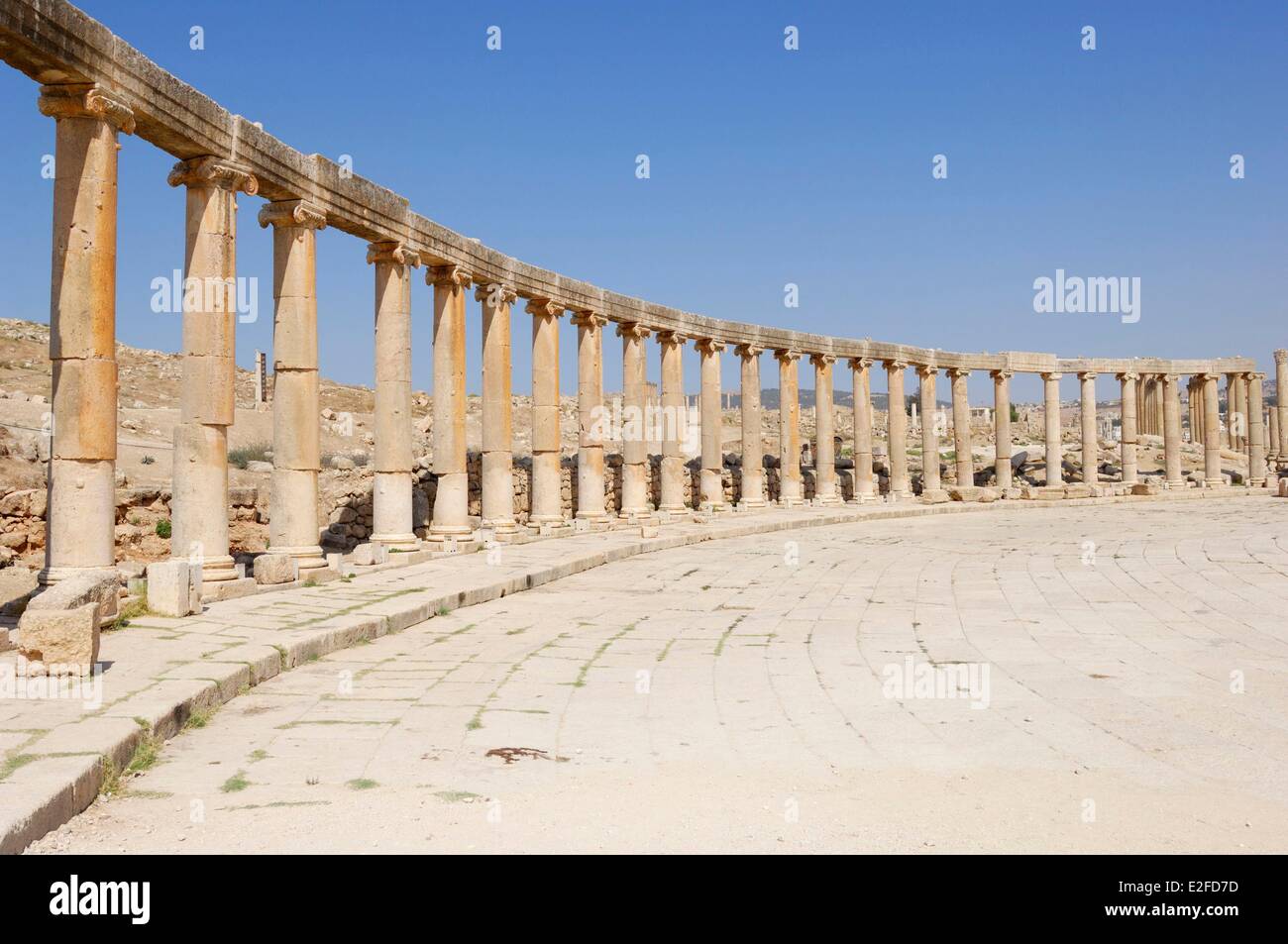 Jordan, Jerash Governorate, Jerash, ancient city of Gerasa, columns of ...