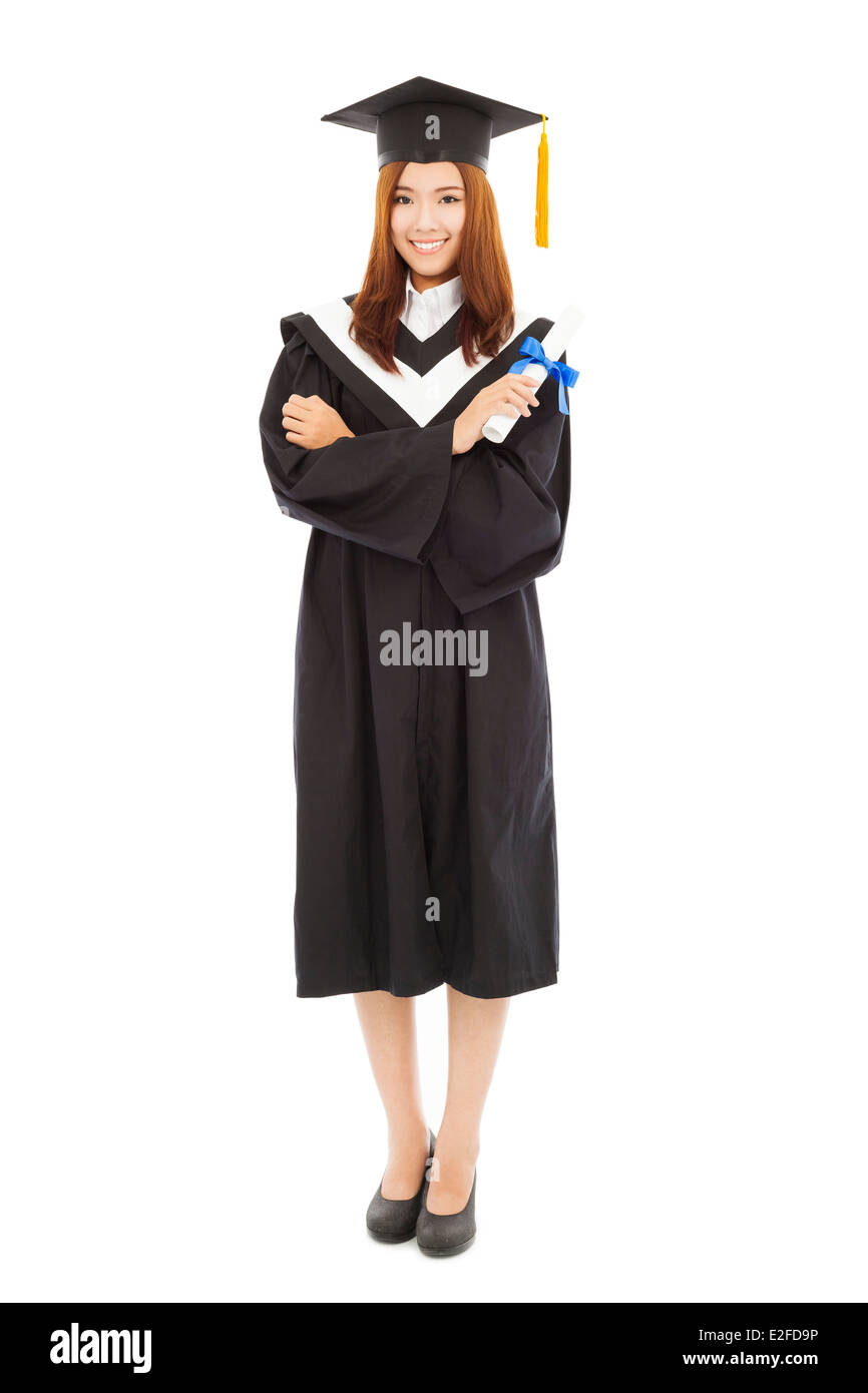 full length beautiful young graduation woman standing Stock Photo - Alamy