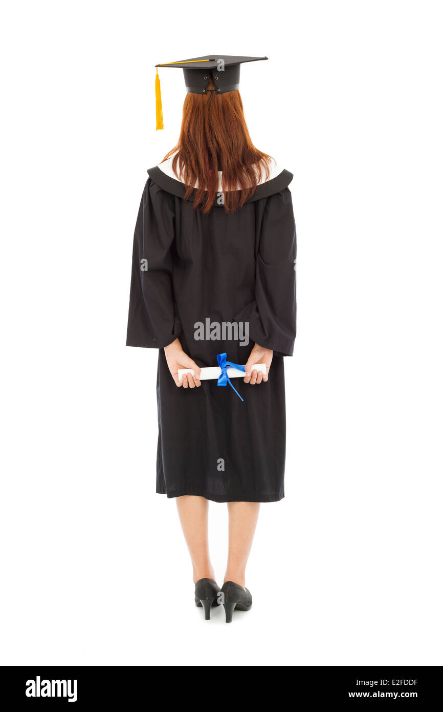 back of full length beautiful young graduation woman standing Stock ...