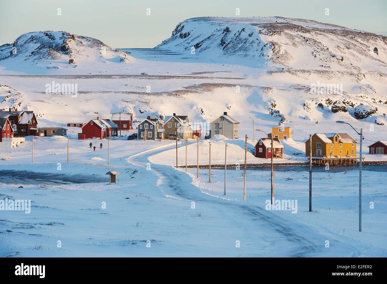 Norway, Finnmark County, Varanger peninsula, Winter, polar night ...