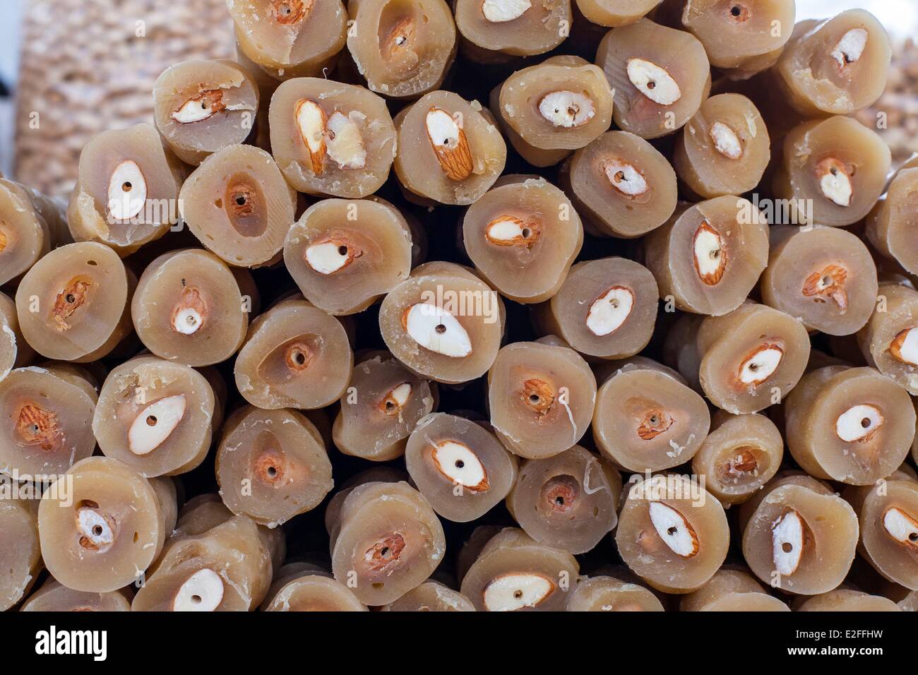 Cyprus, Limassol, market, Soutzoukos sweets made mainly with grape ...