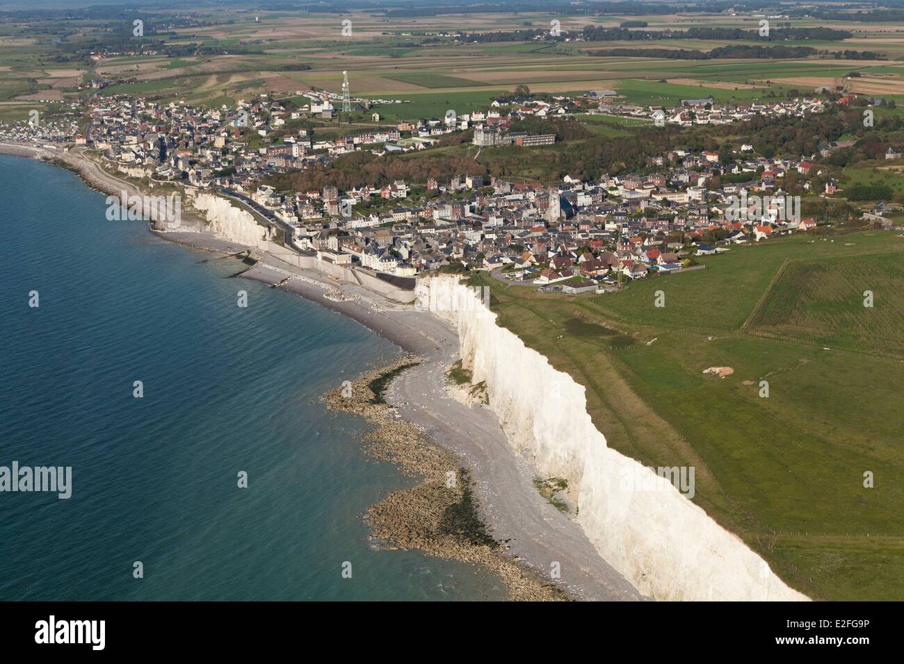 France, Somme, Ault, the town and its cliffs (aerial view Stock Photo ...
