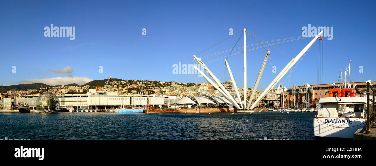 Italy, Liguria, Genoa, Porto Antico, the port with the Bigo by Renzo ...
