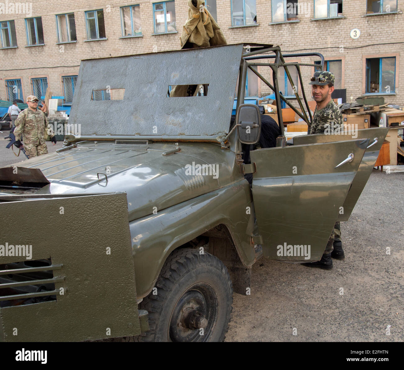 Luhansk, Ukraine. 19th June, 2014. Easy military jeep strengthened pro ...
