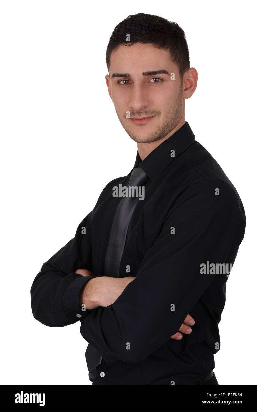 Young Man in Black Shirt and Tie Stock Photo - Alamy