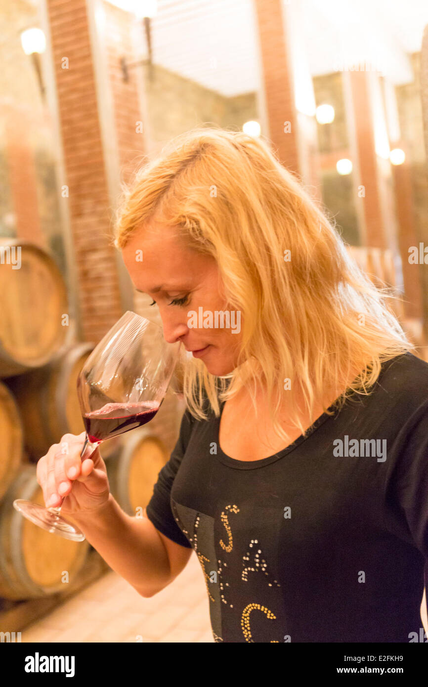 Slovenia Koper the vinakoper cellars Mrs Mojca tasting a red wine Stock ...