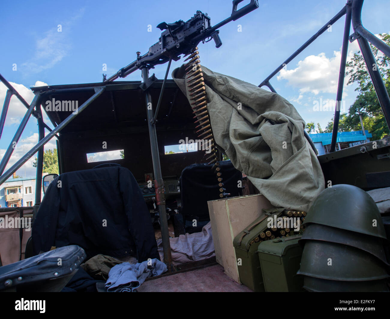 Luhansk, Ukraine. 19th June, 2014. Easy military jeep strengthened pro ...