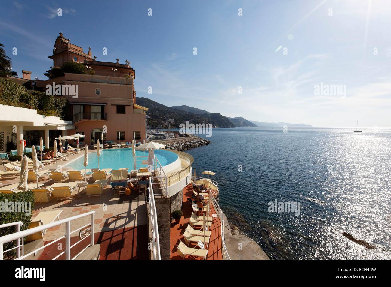 Italy Liguria Rapallo hotel Excelsior swimming pool overlooking the sea ...