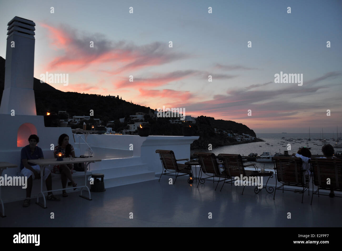Aeolian Island, Panarea, Raya Hotel terrace, Sunset Stock Photo - Alamy
