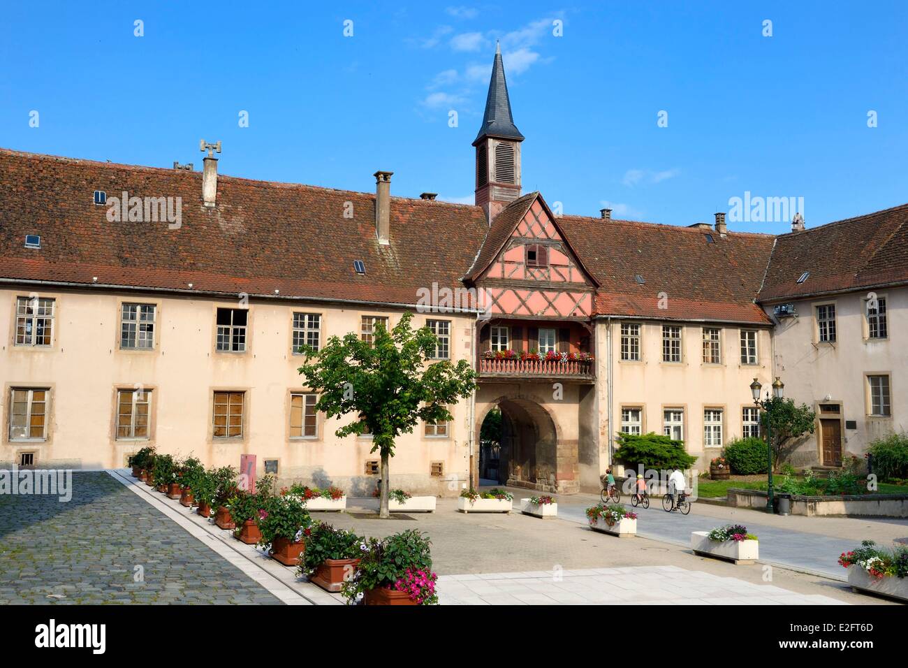 France Bas Rhin Rosheim village General de Gaulle street School gate ...