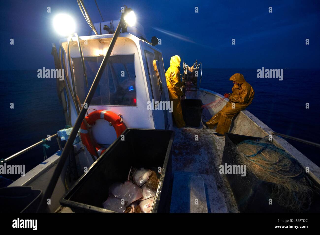 France Aude Gruissan Gregory Angulo master fisherman sea fishing off ...