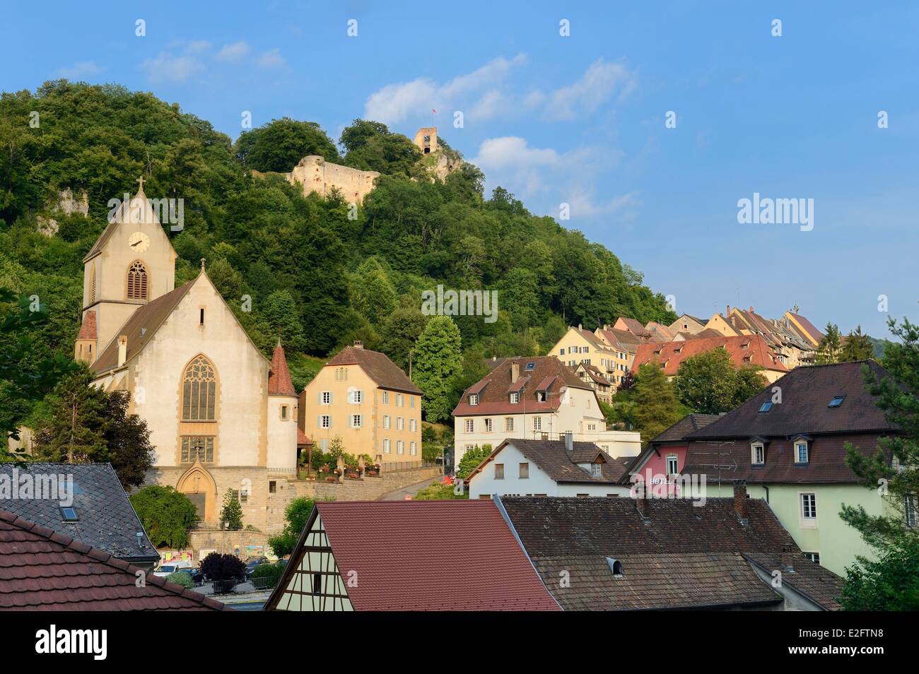 France Haut Rhin Sundgau Ferrette overlooked by its castle the Catholic ...