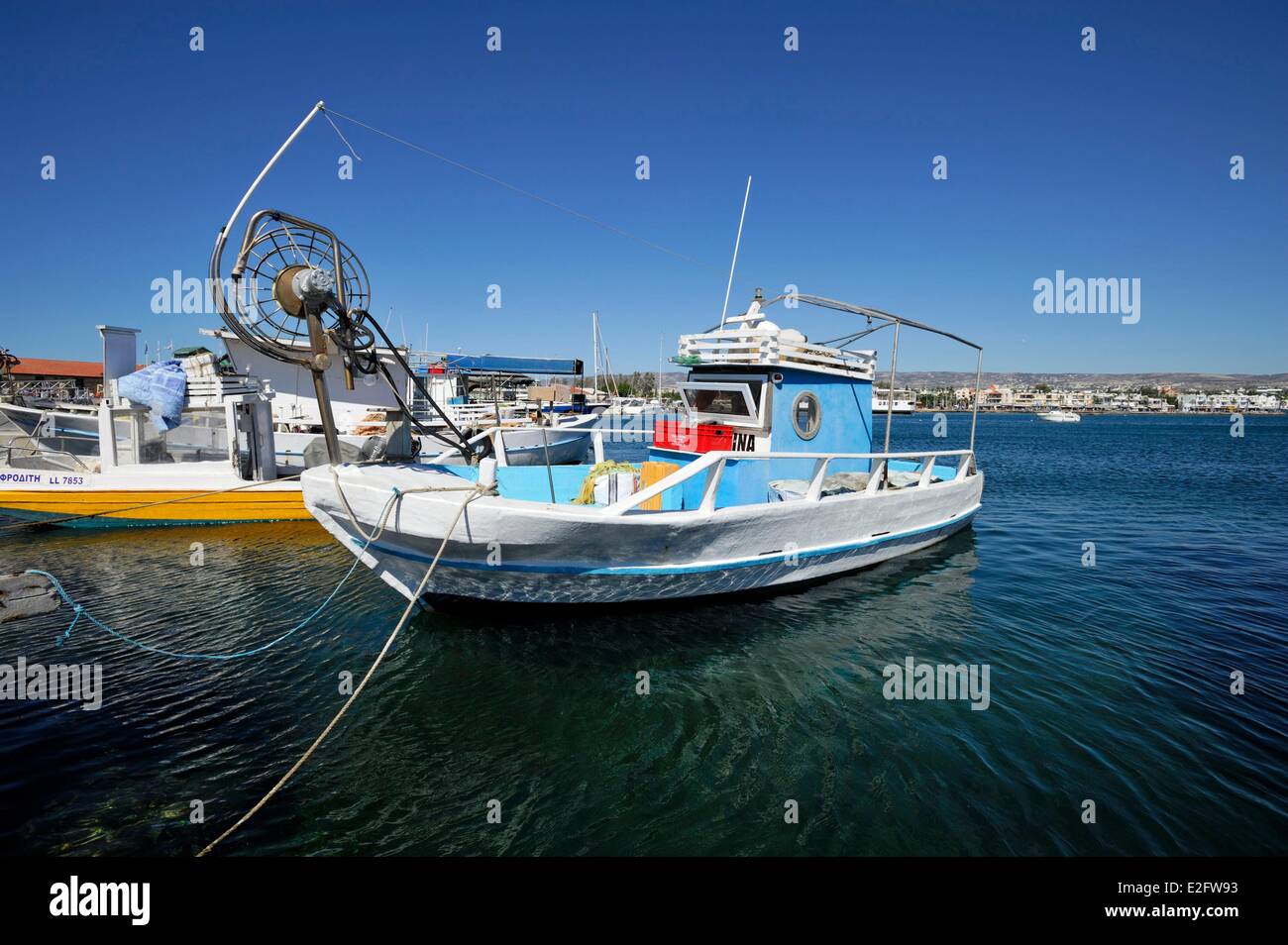 Cyprus Paphos District Paphos Kato Paphos harbor fishing boat moored ...