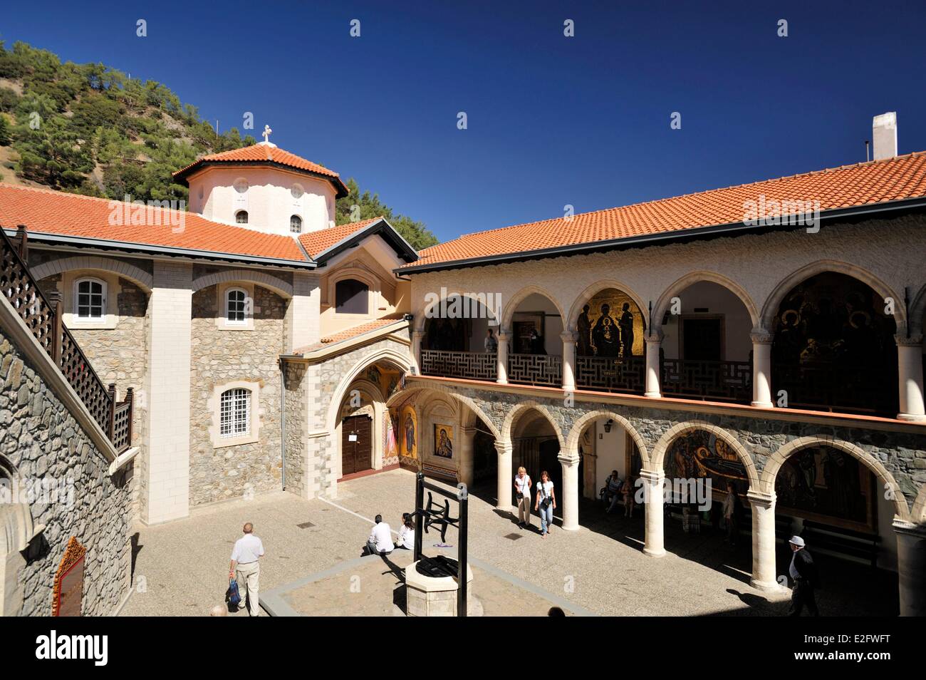 Cyprus Nicosia District Kykkos monastery interior courtyard Stock Photo ...