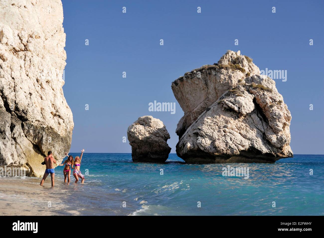 Cyprus Paphos District Petra tou Romiou Aphrodite's Rock young women ...