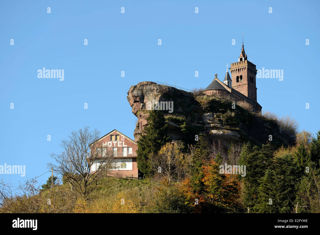 France Moselle Dabo rock and Saint Leon chapel built in 1825 Stock ...