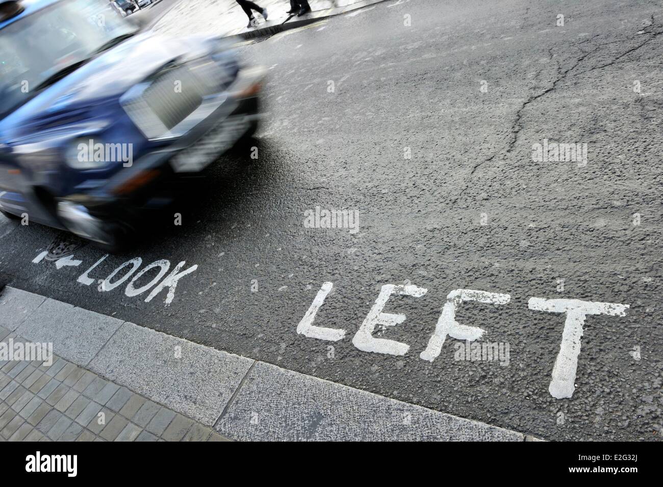 United Kingdom London Trafalgar square pedestrian sign look left Stock ...