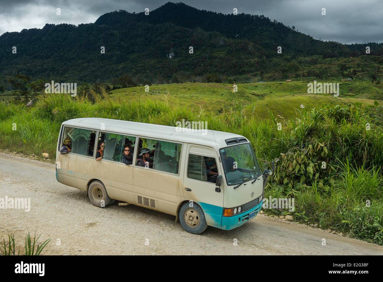 Papua New Guinea Highlands Hela Province bus in landscape from Tari to ...
