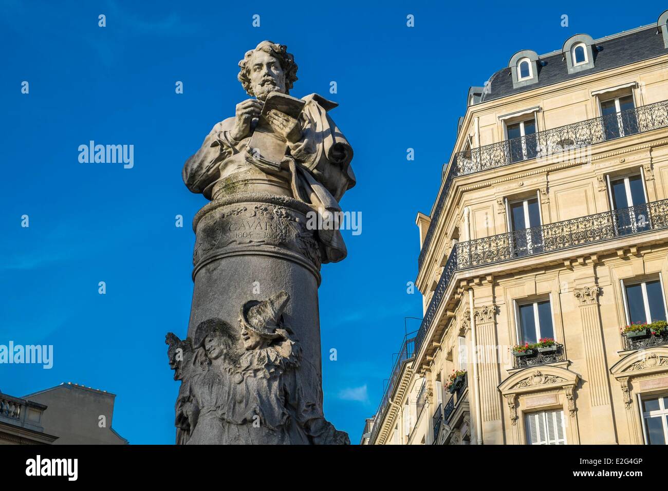 France Paris place Saint-Georges bust of draftsman Paul Gavarni Stock ...