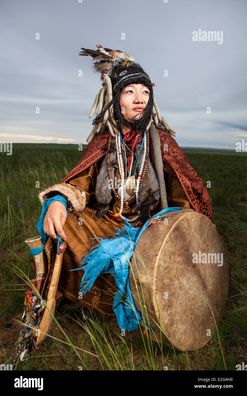 Portrait of Mongolian shaman , khuduu aral, khentii province, Mongolia ...