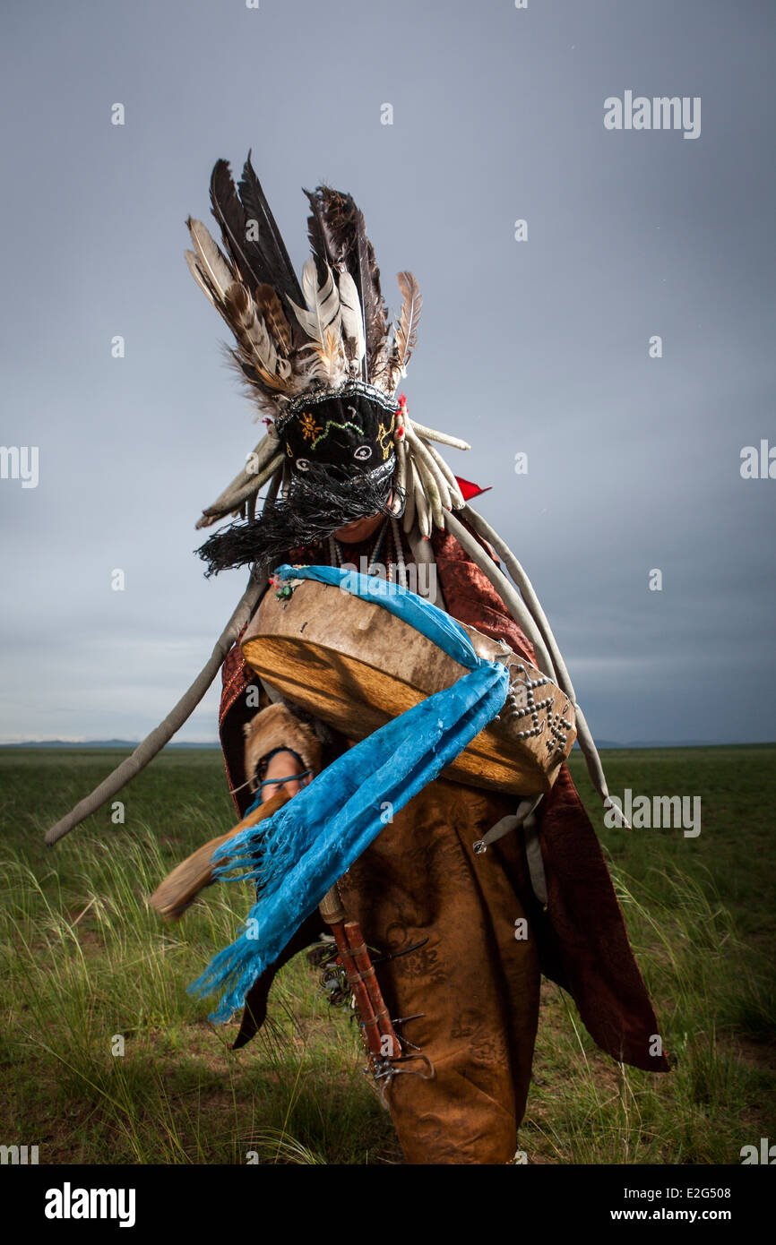 Portrait of Mongolian shaman , khuduu aral, khentii province, Mongolia ...