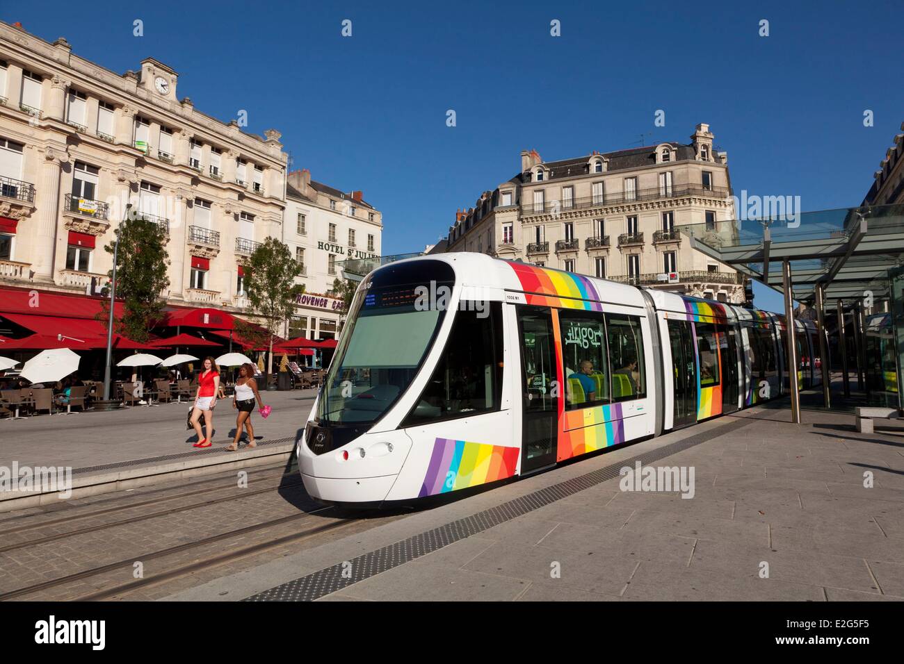 France Maine et Loire Angers tram on the place of rallying in the city ...