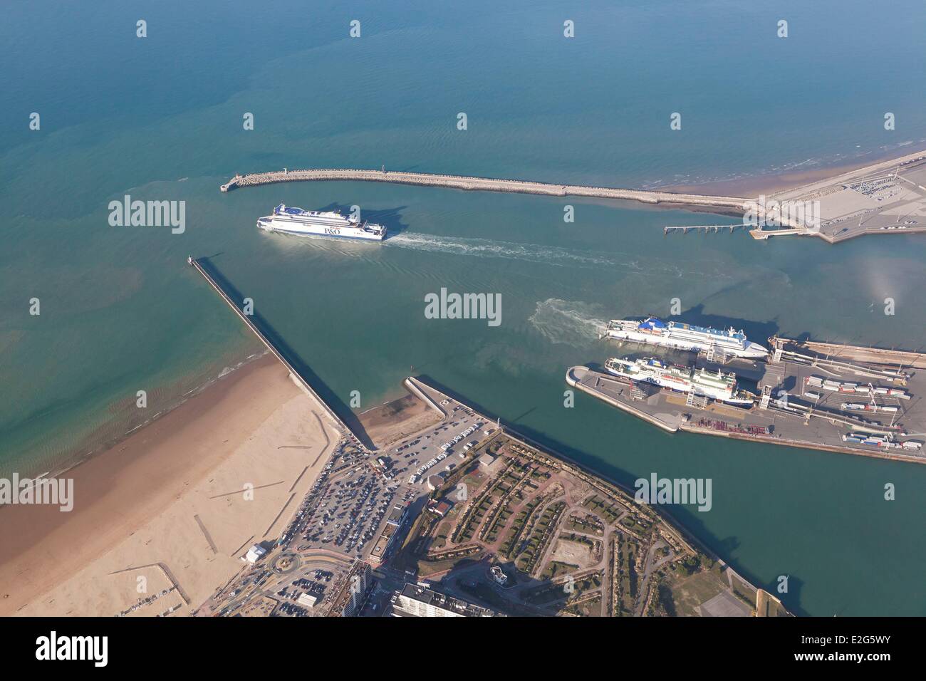 France Pas de Calais Calais Ferry leaving port (aerial view Stock Photo ...