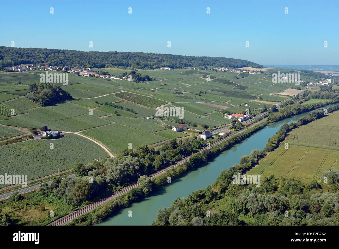 France Marne the Marne river and the vineyards of Champagne near ...