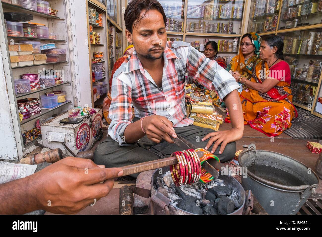 India Rajasthan State Bundi bangles making colorful bracelets worn by ...