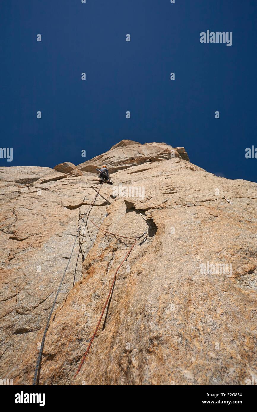 Italy Aosta valley Courmayeur climbing the central pillar of freney on ...