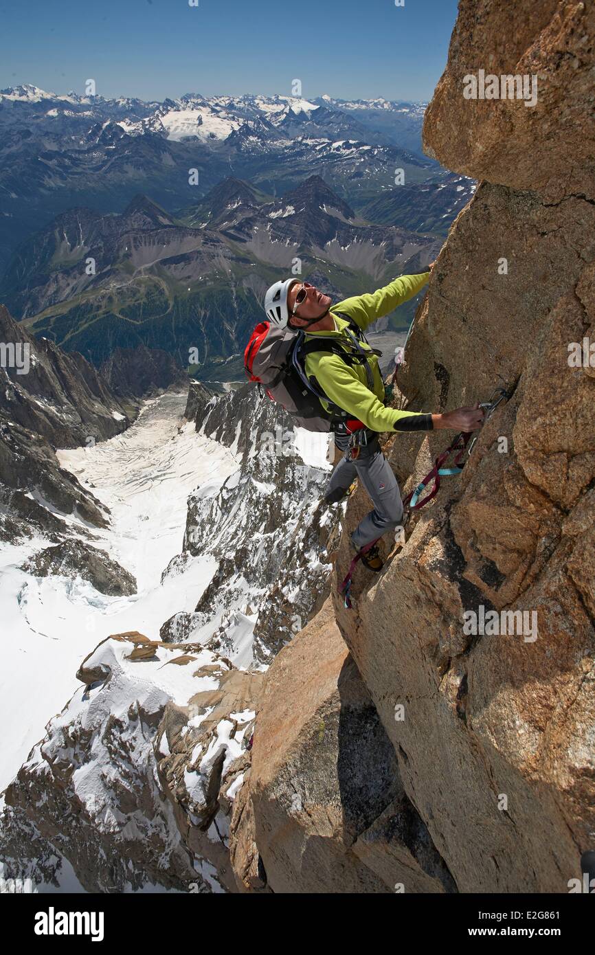 Italy Aosta valley Courmayeur climbing the central pillar of freney on ...
