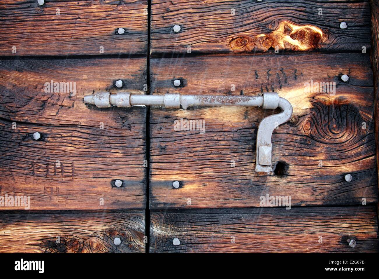 Italy Piedmont Alpe Devero wood door in Alpe Devero valley Stock Photo ...